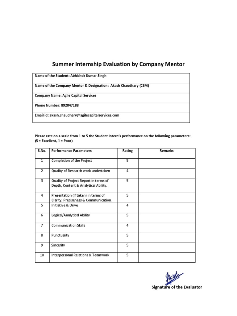 SIP Feedback - Company Mentor - Abhishek Kumar Gupta | PDF