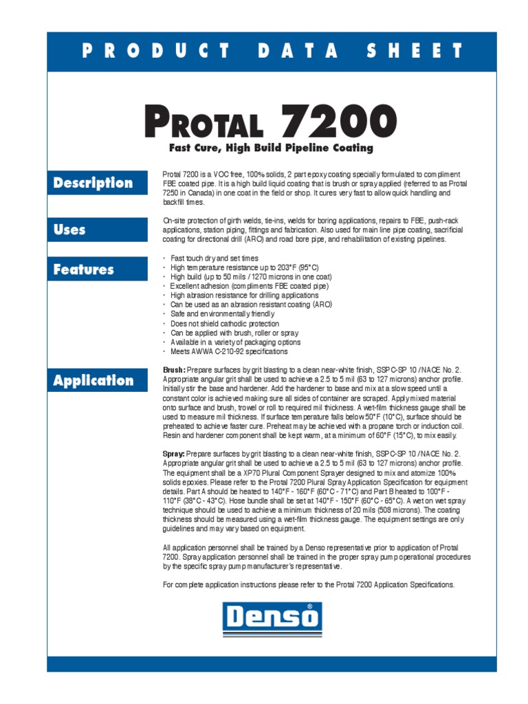 Protal 7200 Epoxy Coating Data Sheet | PDF | Materials | Chemistry