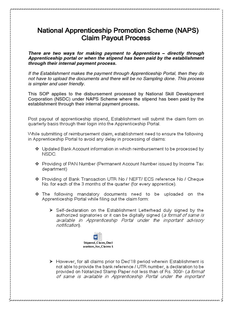 NAPS Claim Payout Process Guide | PDF | Payments | Apprenticeship