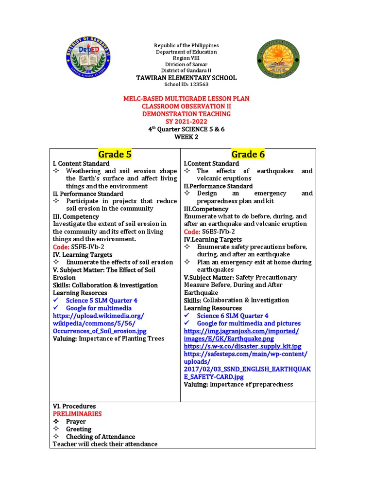 Grade 5 Soil Erosion Lesson Plan | PDF | Learning | Earthquakes