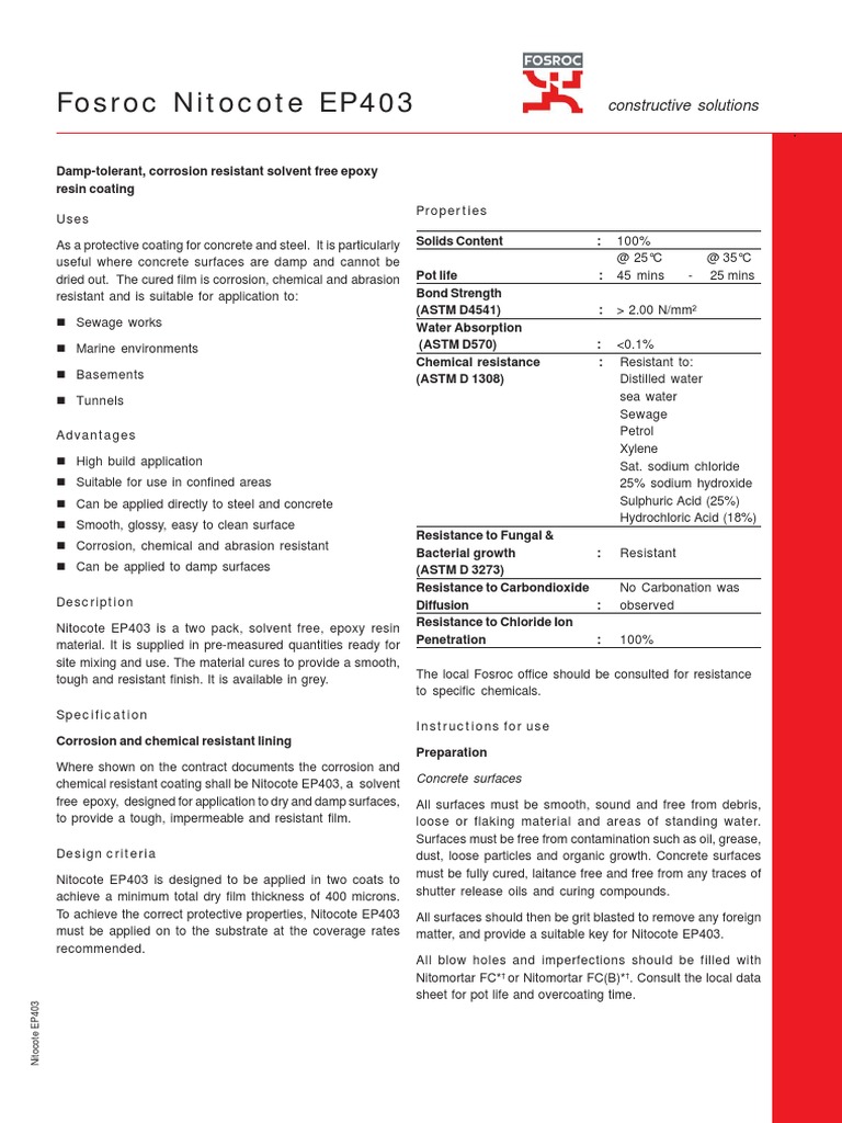 Fosroc Nitocote EP403: Constructive Solutions | PDF | Concrete | Corrosion