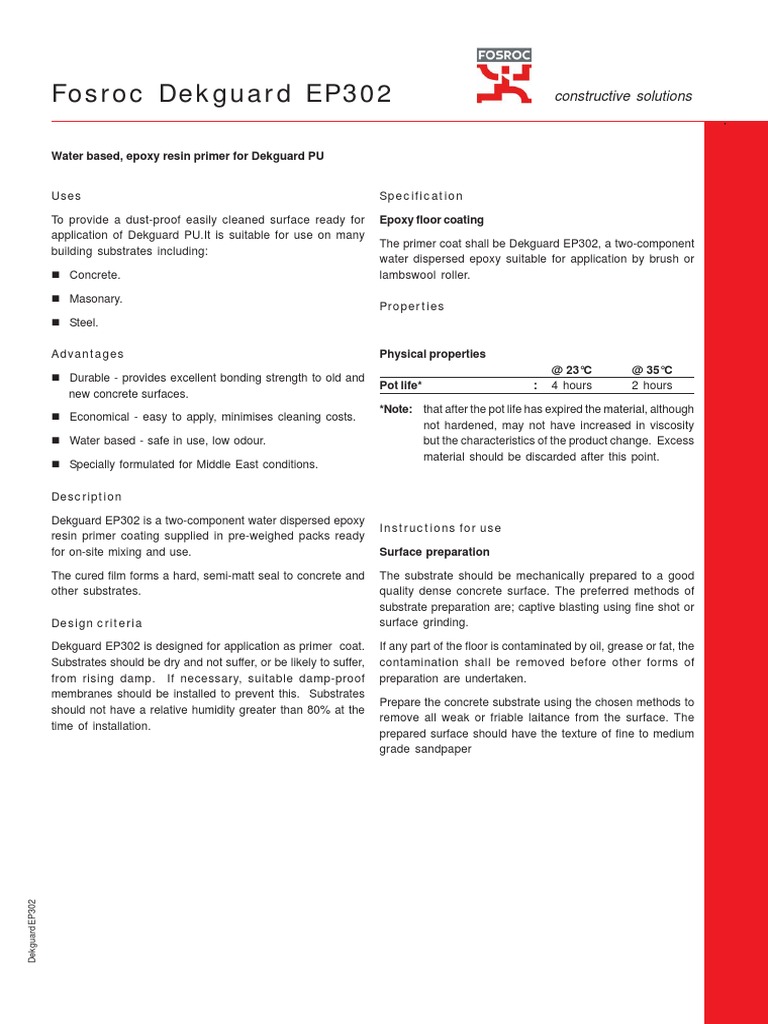 Fosroc Dekguard EP302: Water Based, Epoxy Resin Primer For Dekguard PU ...