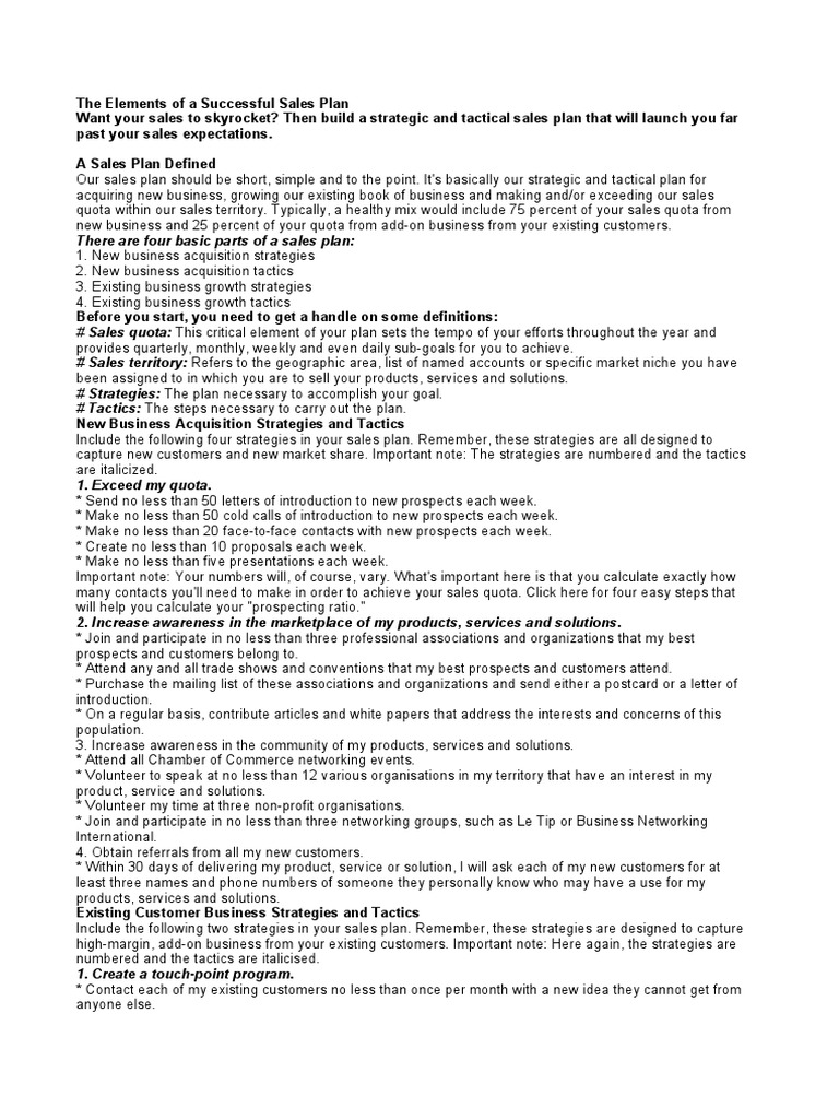 Key Elements of a Sales Plan | PDF | Sales | Communication