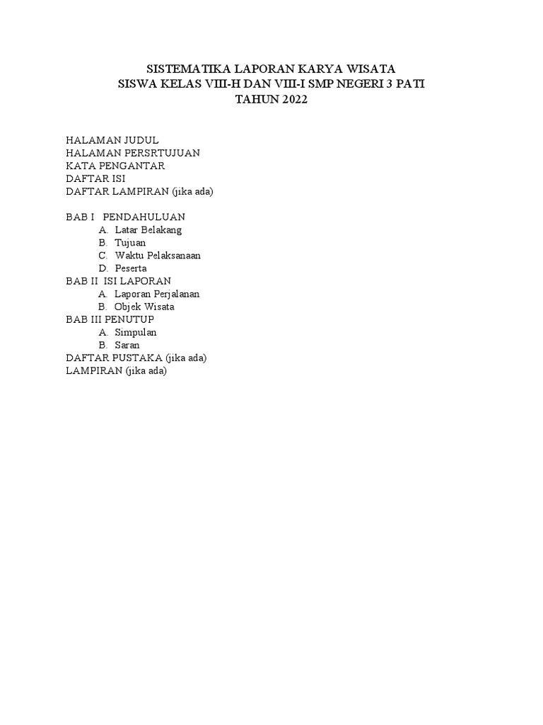 Sistematika Laporan Karya Wisata | PDF
