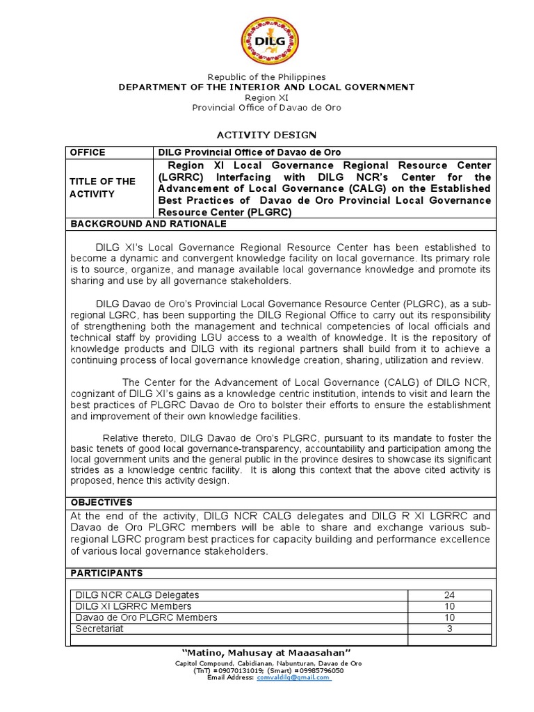 Office DILG Provincial Office of Davao de Oro Title of The Activity ...