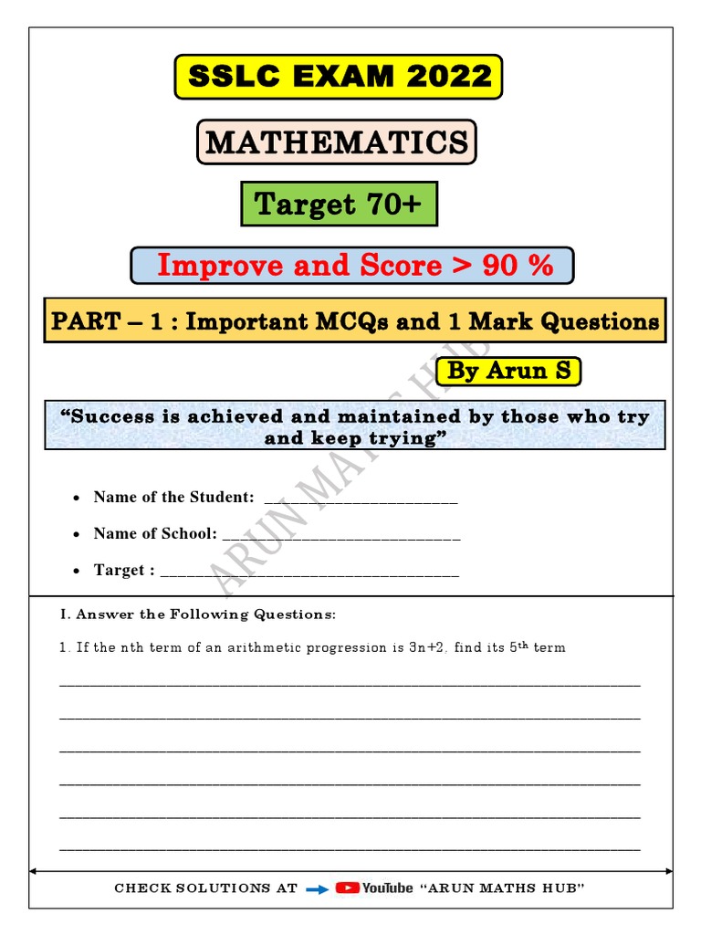Maths-1-Mark-Questions | PDF | Area | Sphere