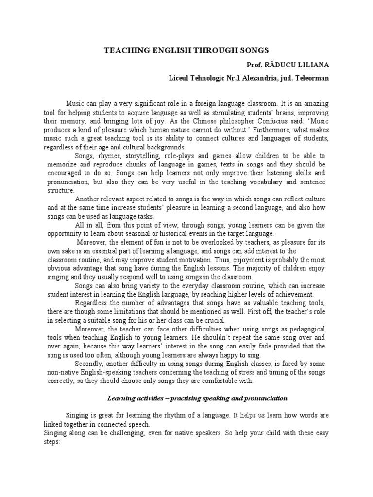 Teaching through songs | PDF | English Language | Learning