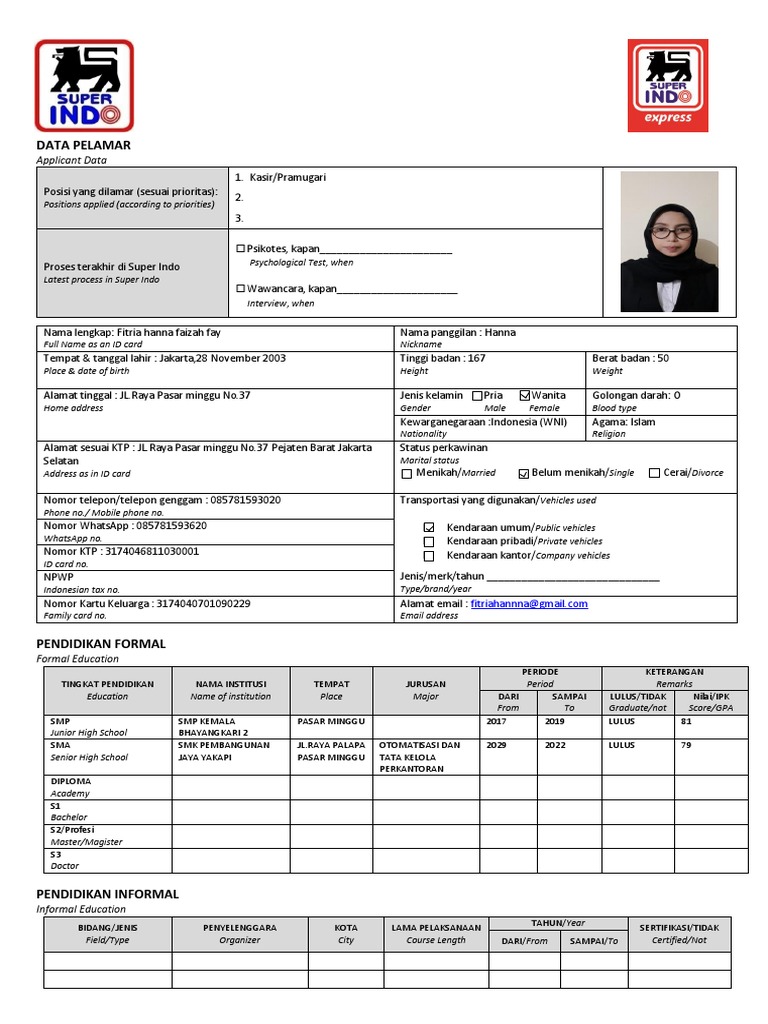 Formulir Lamaran Kerja Superindo | PDF