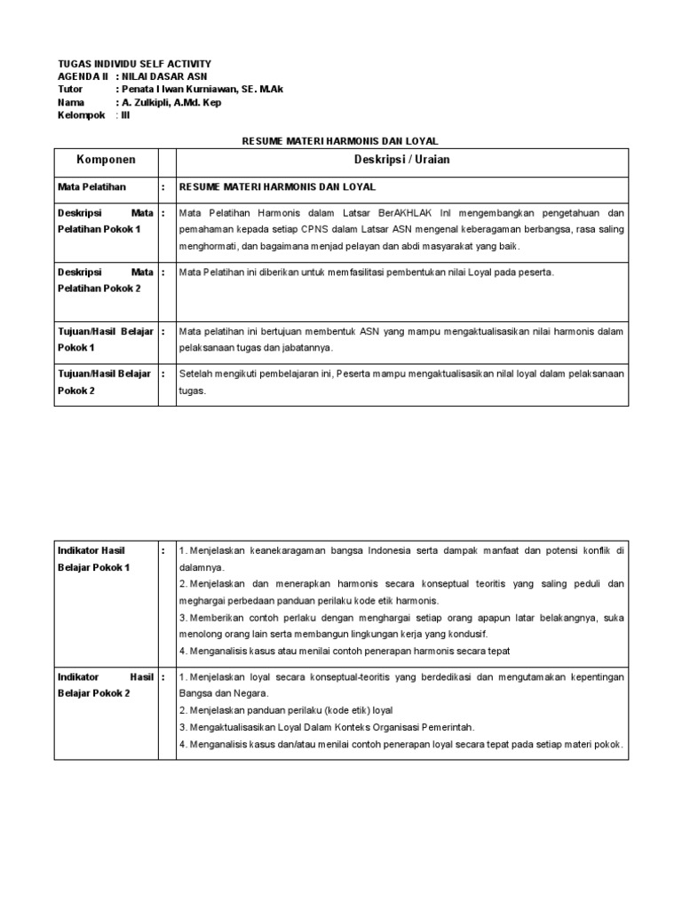 Resume Materi Harmonis Dan Loyal | PDF | Karier & Perkembangan | Ilmu Sosial