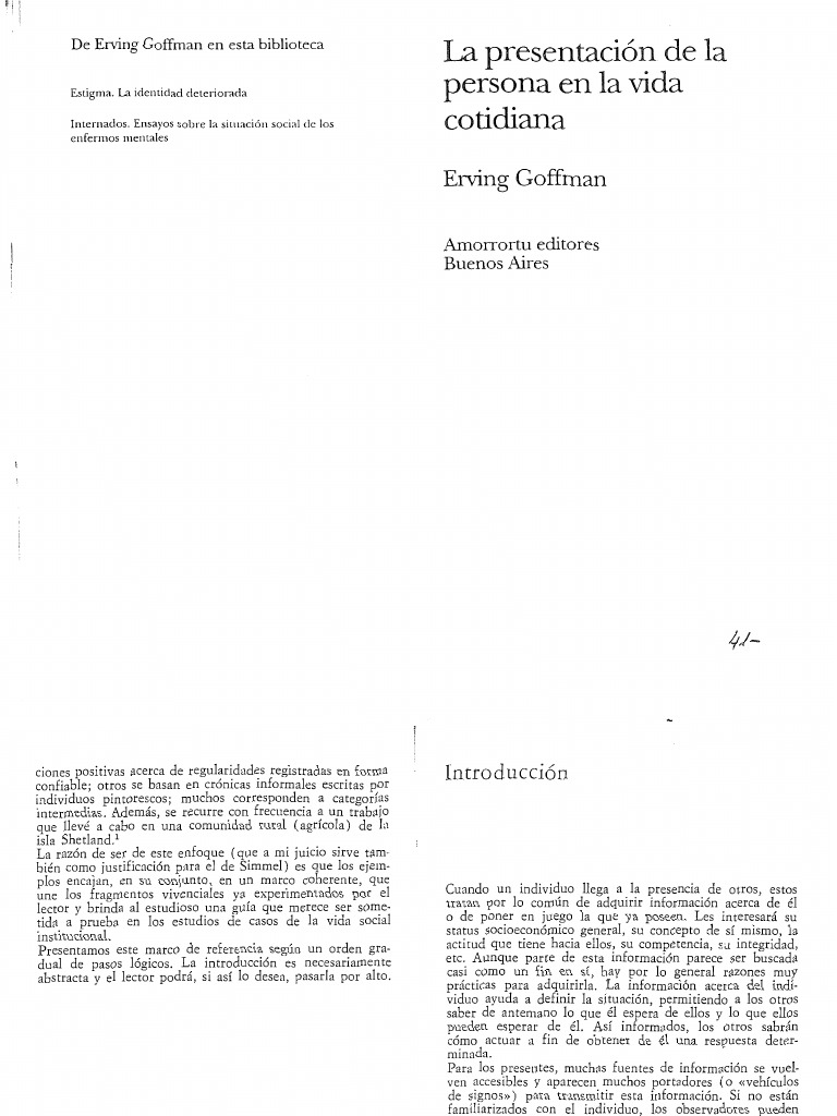 La Presentación de La Persona en La Vida Cotidiana | PDF ...