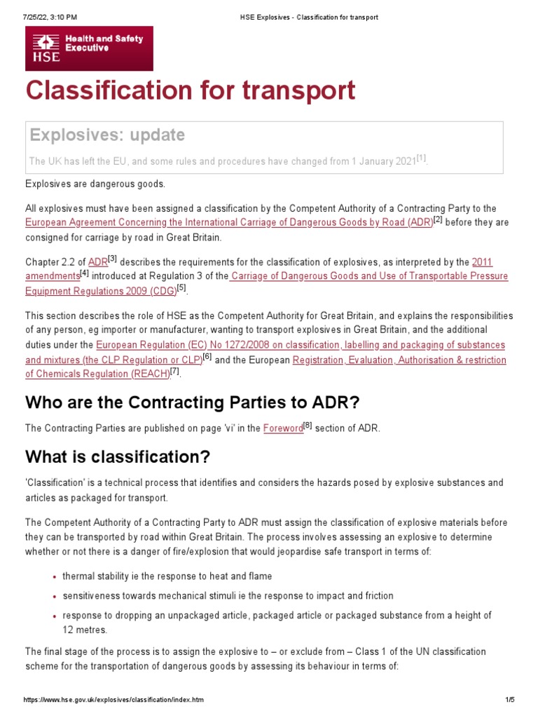 HSE Explosives - Classification For Transport | PDF | Dangerous Goods ...