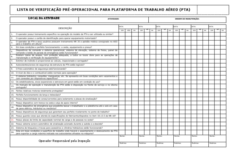 Check List PTA | PDF