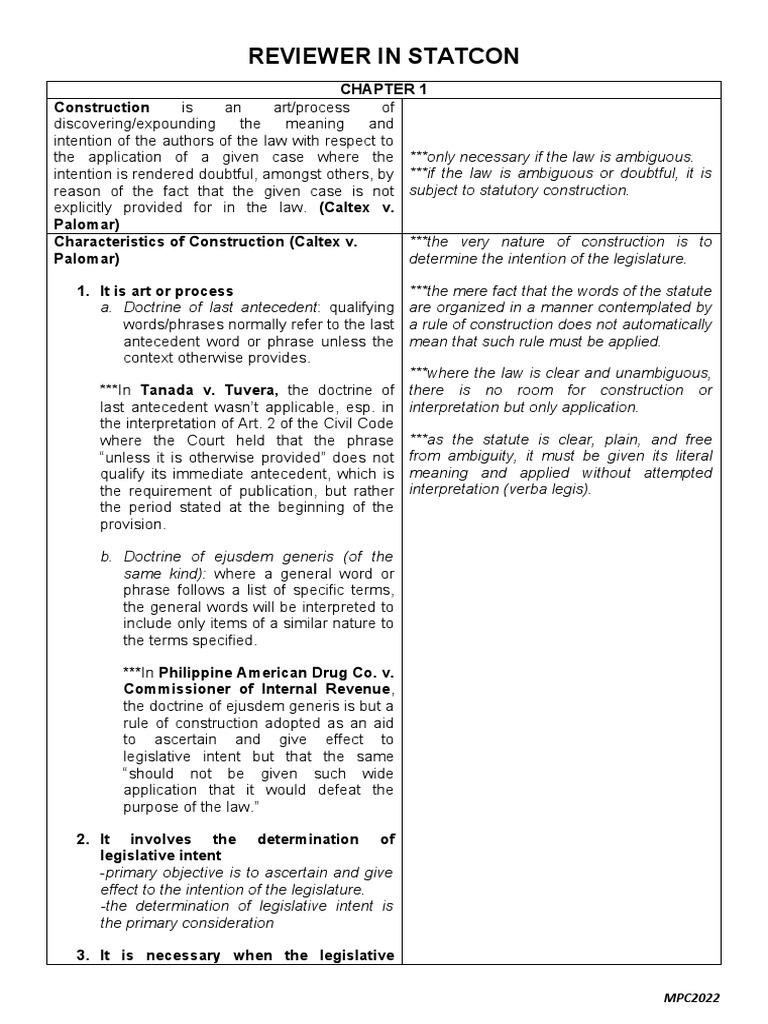 Statutory Construction Reviewer | PDF | Statutory Interpretation ...