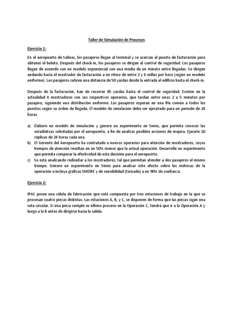 Taller de Simulación de Procesos en Simio | PDF | Aeropuerto | Simulación