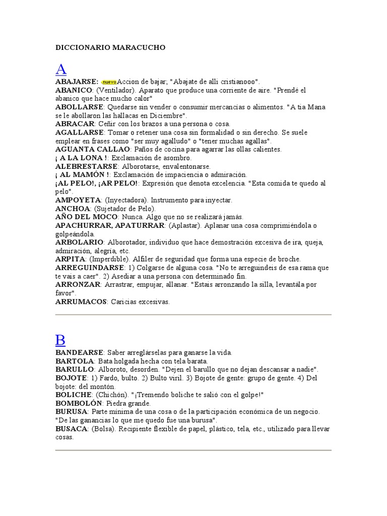 Diccionario Maracucho con más de 100 términos y expresiones | PDF ...