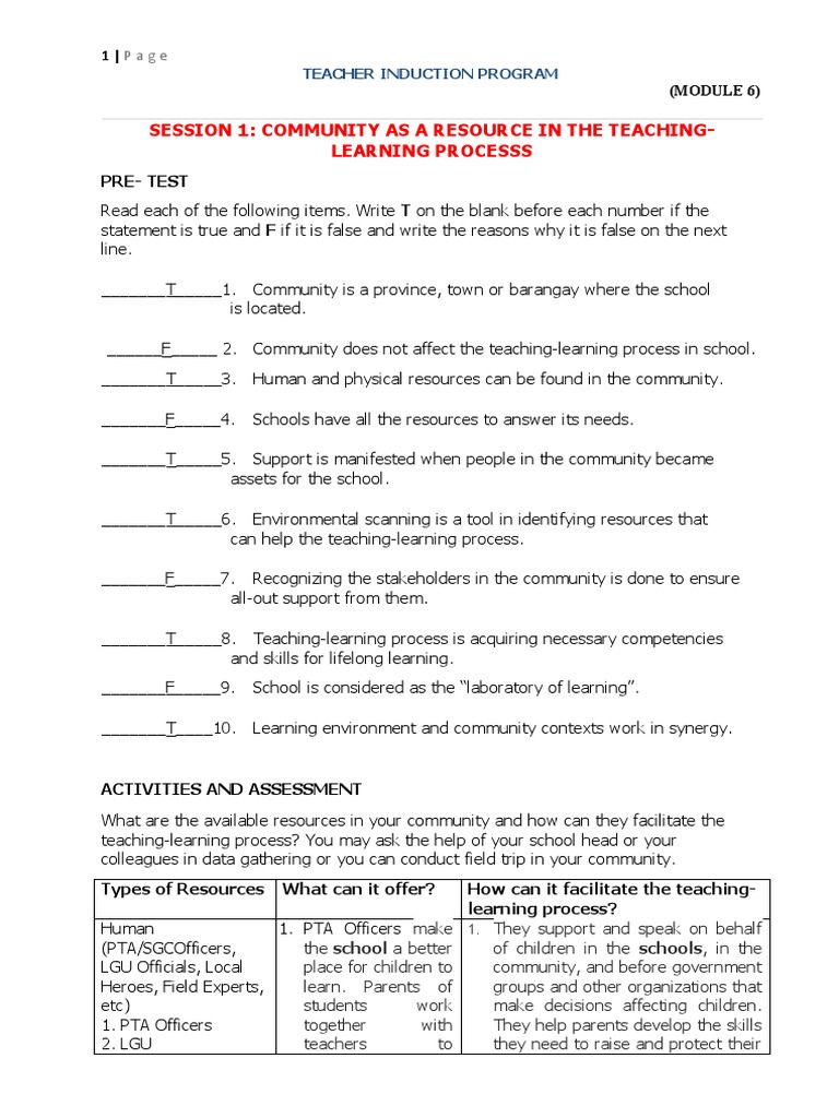 Session 1: Community As A Resource in The Teaching-Learning Processs ...