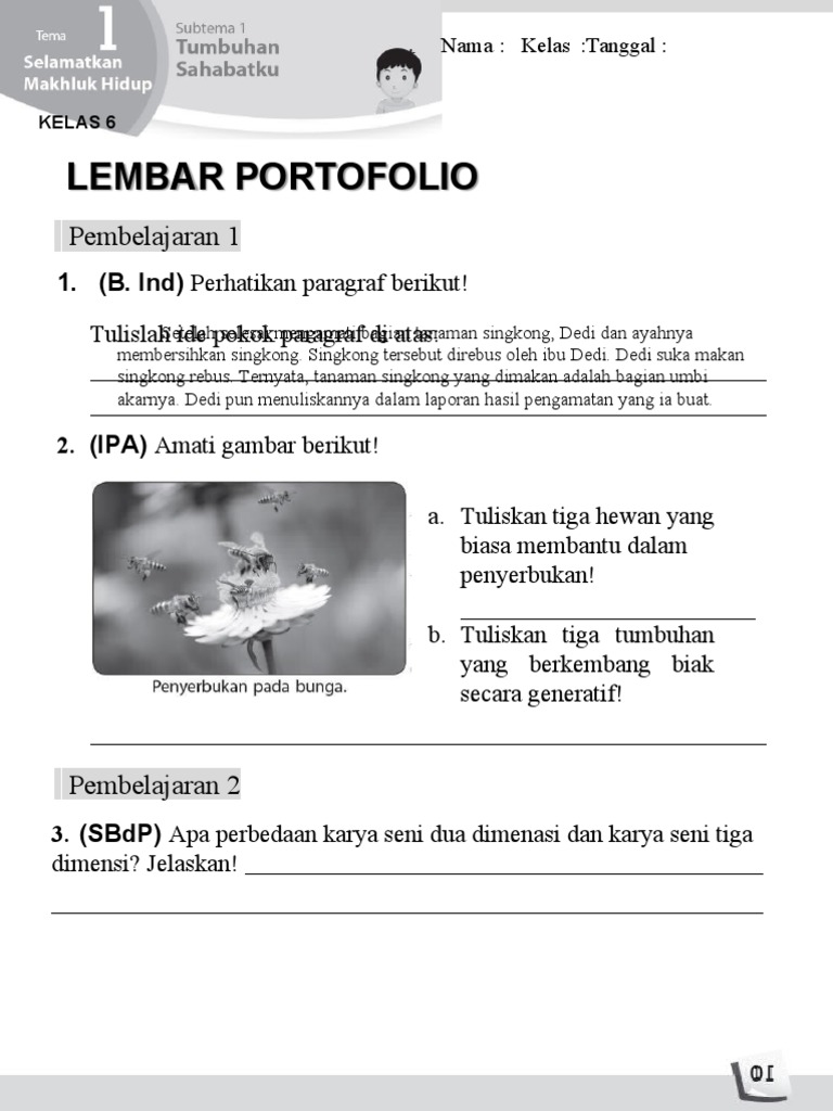 Lembar Portofolio Bupena 6a Tema 1 Sub 1 | PDF