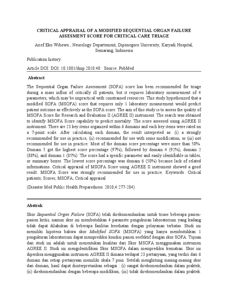 Modified SOFA Score for Critical Care Triage | PDF | Intensive Care ...