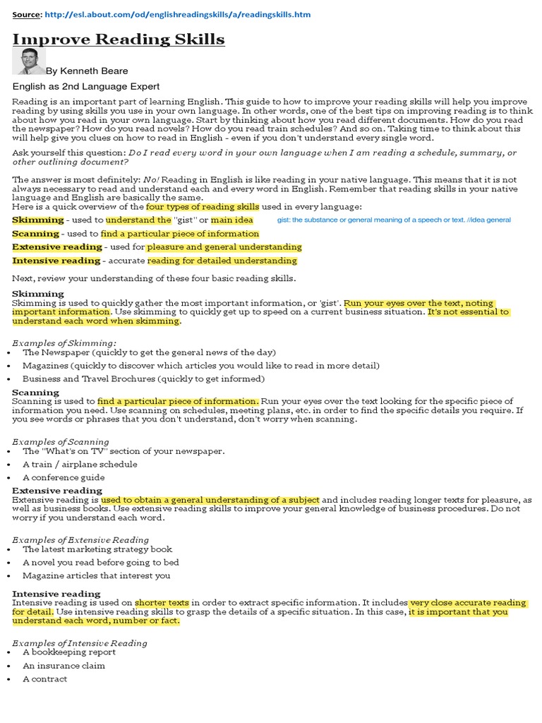 How To Improve Reading Skills | PDF | Speed Reading | Cognition