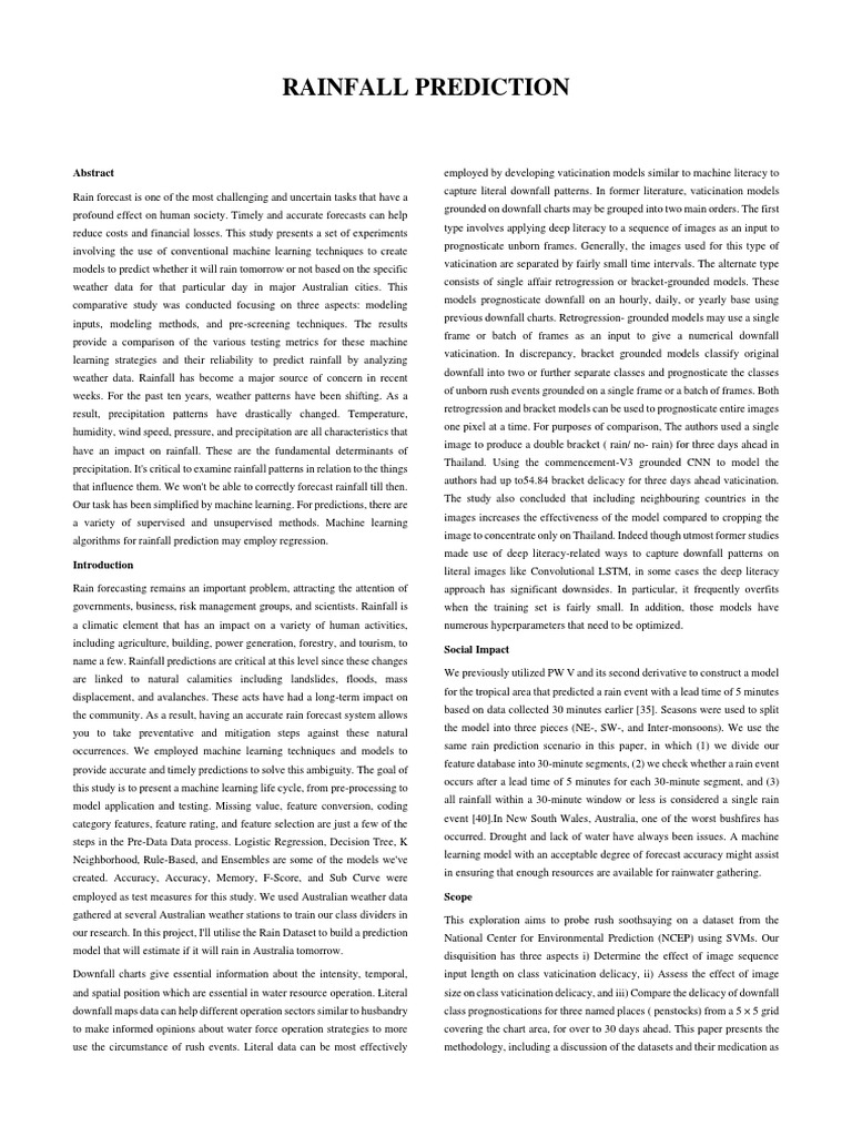 Rainfall Prediction - Report | PDF | Machine Learning | Logistic Regression