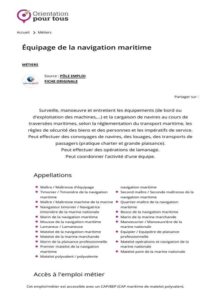 Rôle et métiers de l'équipage maritime | PDF | Marin (profession) | Bateaux