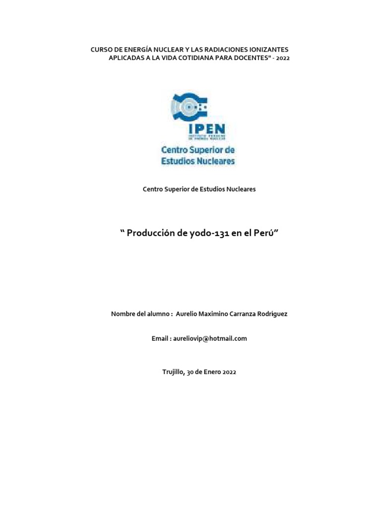 Producción y Usos del Yodo-131 en Perú | PDF | La energía nuclear ...