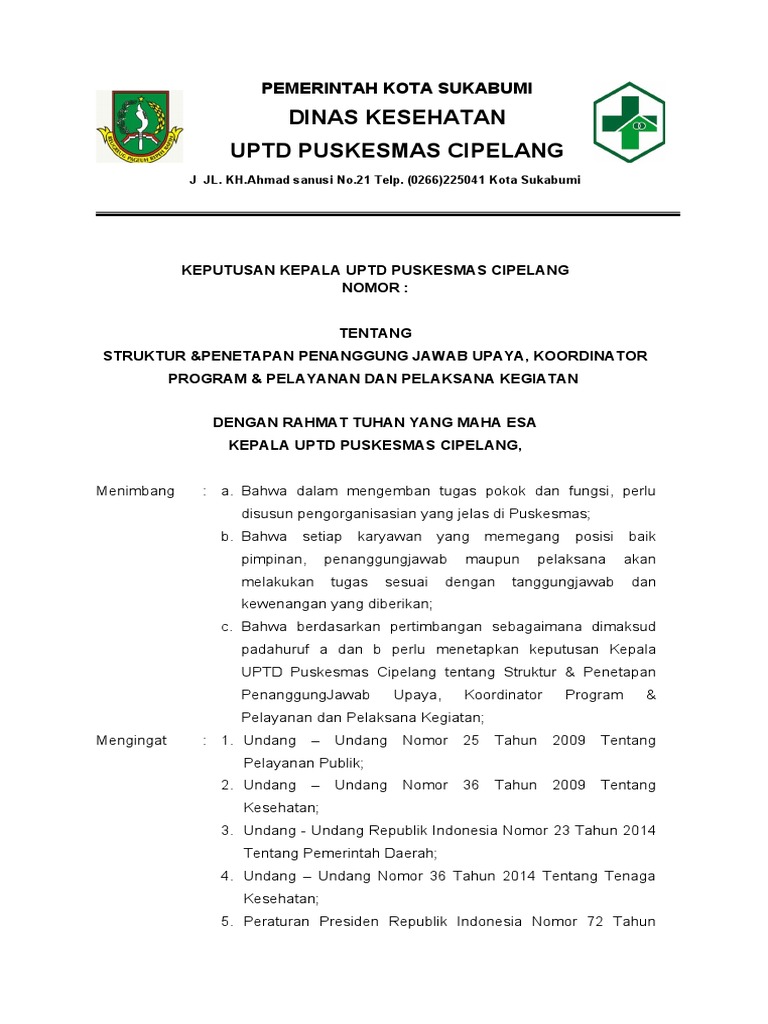 2.3.1.2b SK Struktur & Penetapan Penanggung Jawab Upaya, Koordinator Program & Pelayanan Dan ...