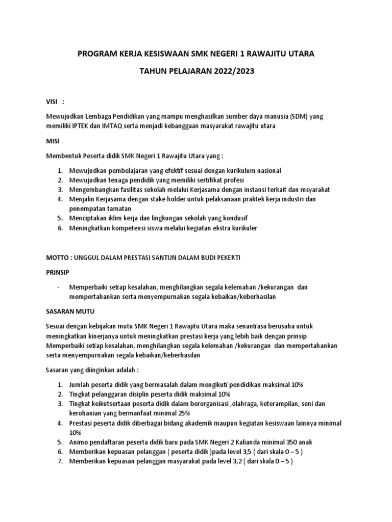 Program Kerja Kesiswaan SMK Negeri 1 Rawajitu Utara Tahun Pelajaran ...