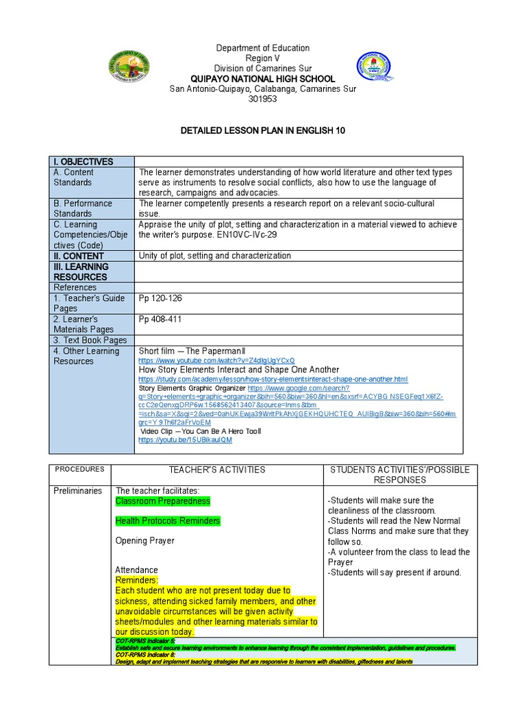 Detailed English 10 Lesson Plan | PDF | Teaching Method | Learning