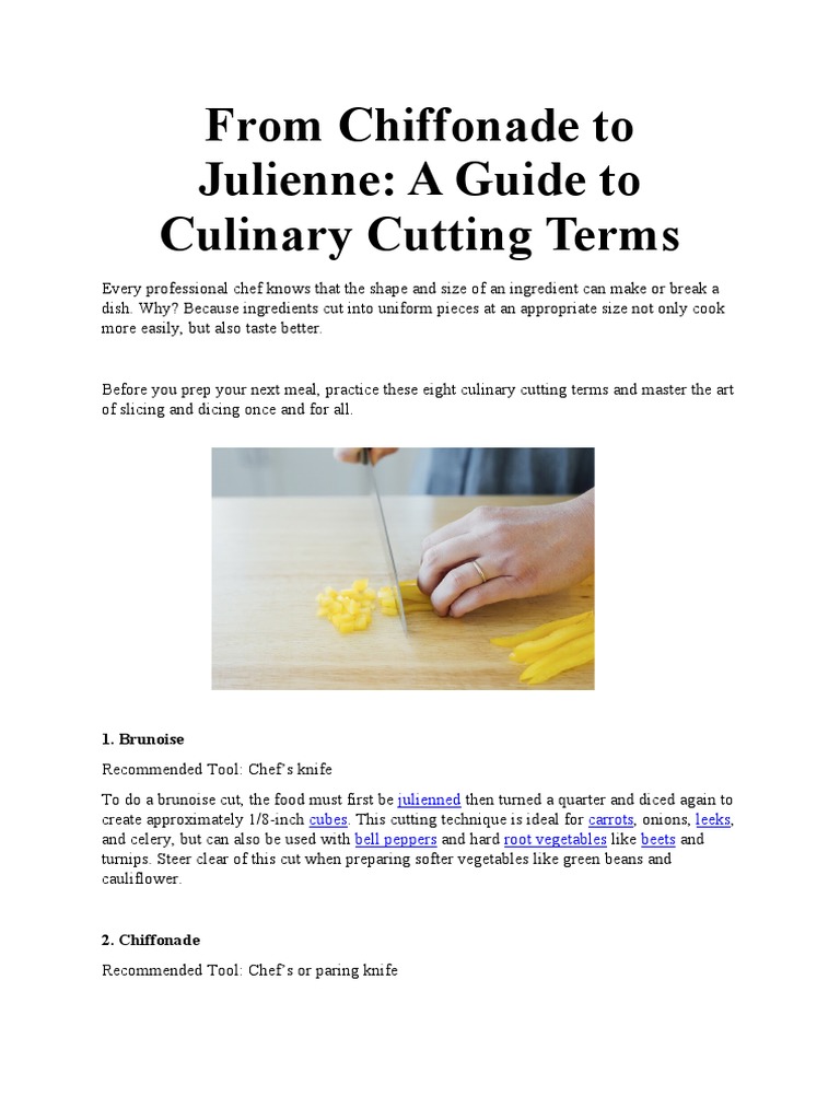 From Chiffonade To Julienne | PDF | Cuisine | Cooking