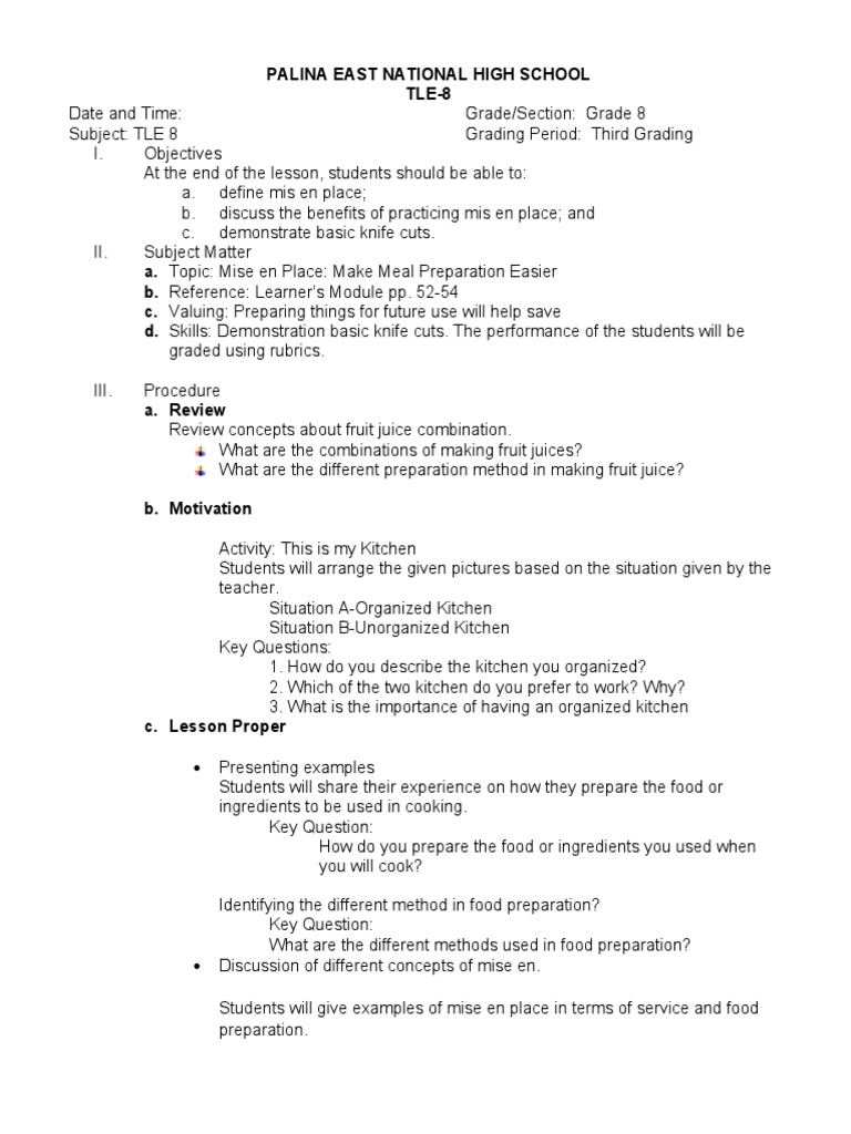 Mise en Place | PDF | Learning | Hygiene