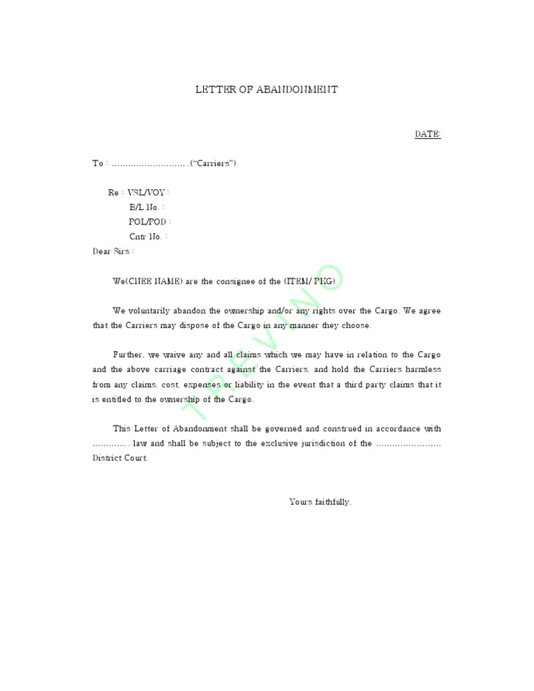 Letter of Abandonment | PDF | Business Law | Legal Concepts