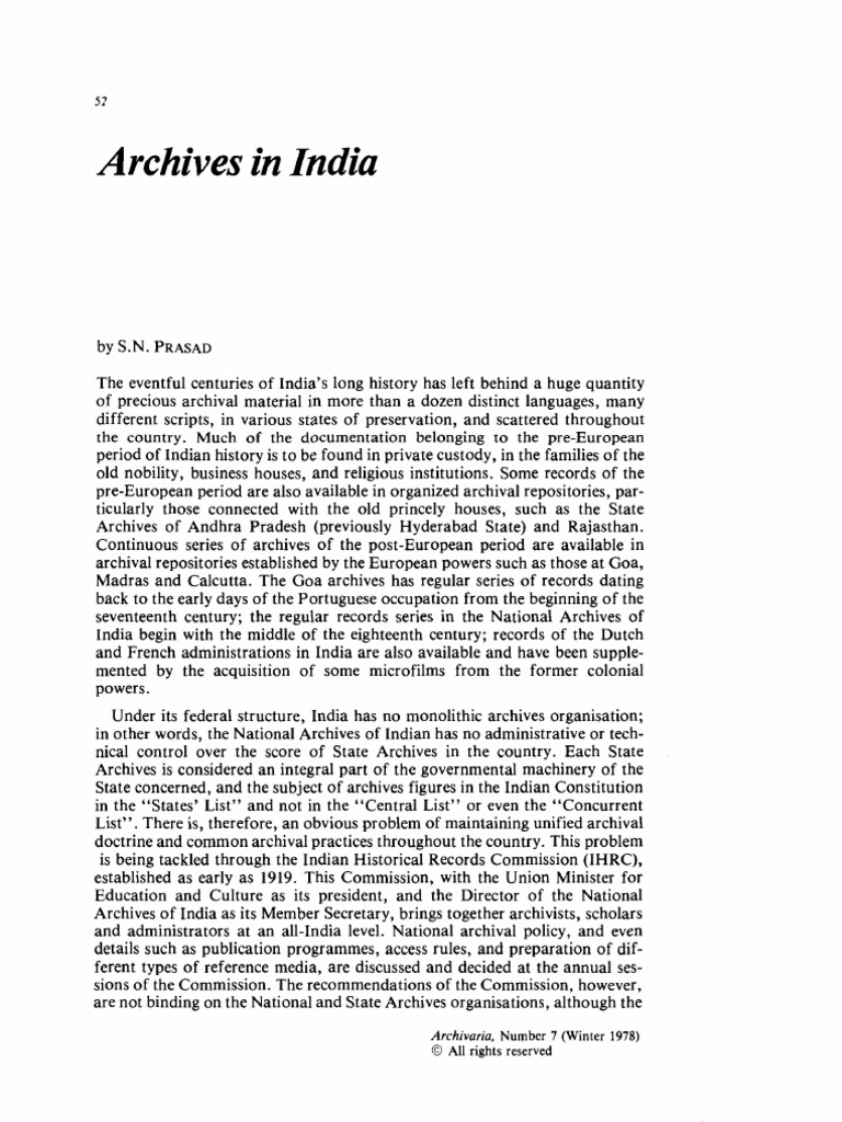 Archives in India | PDF | Archive | Government Of India