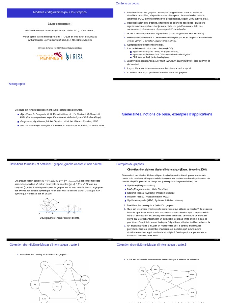Modèles Et Algorithmes Pour Les Graphes: Généralités, Notions de Base ...
