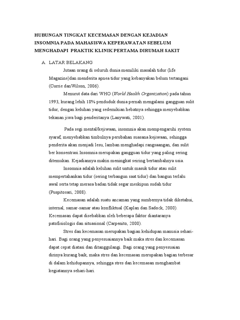 Hubungan Tingkat Kecemasan Dengan Kejadian Insomniapada Mahasiswa ... Hubungan Tingkat Kecemasan Dengan Kejadian Insomniapada Mahasiswa ...