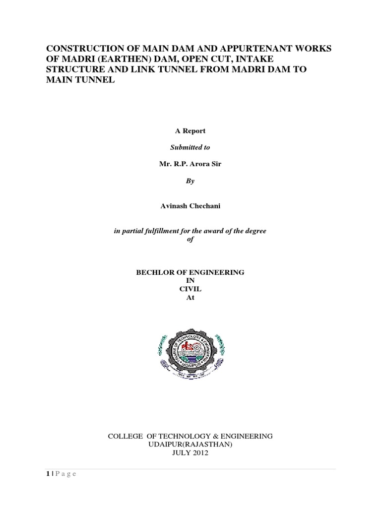 Construction of Main Dam and Appurtenant Works of Madri (Earthen) Dam ...