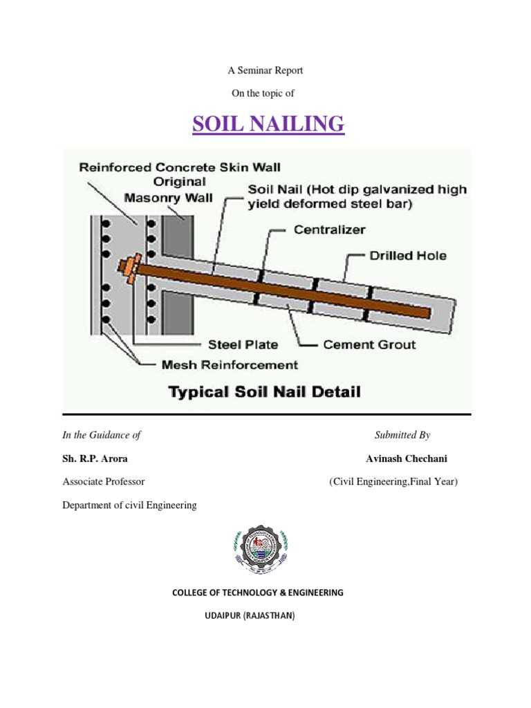 Soil Nailing Report | PDF | Civil Engineering | Materials