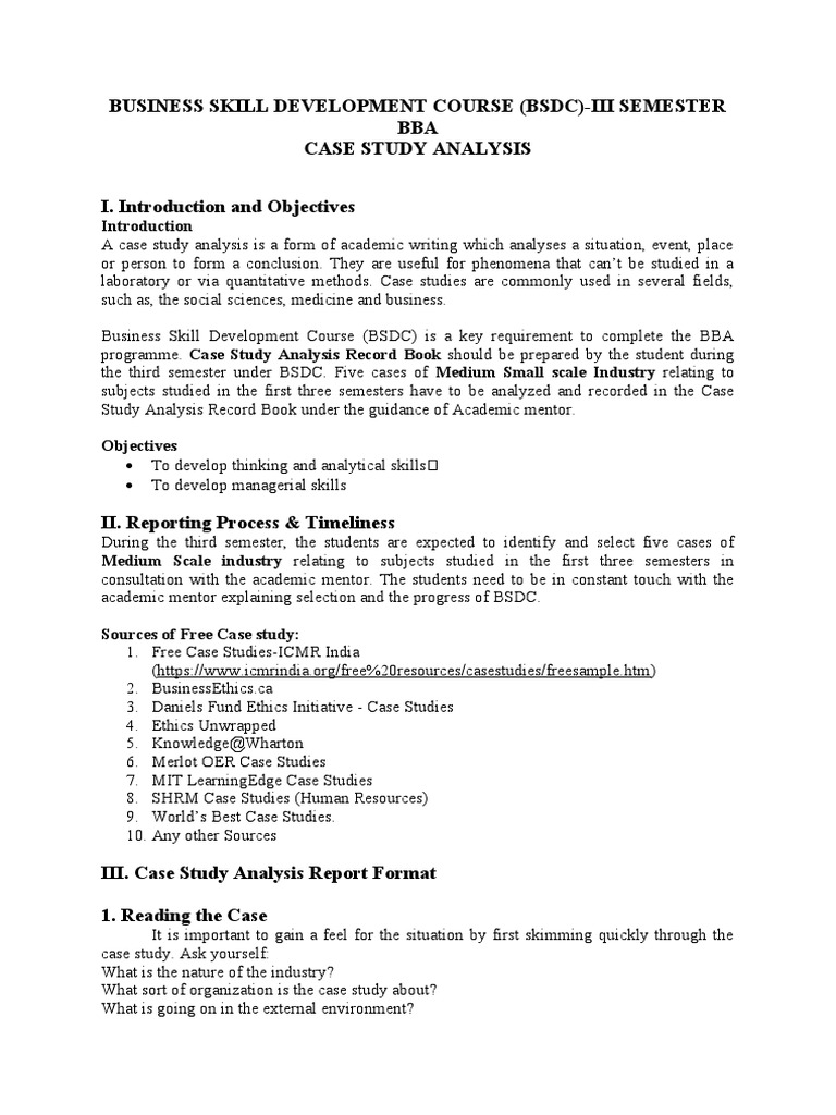 Business Skill Development Course (BSDC) - Iii Semester BBA Case Study ...