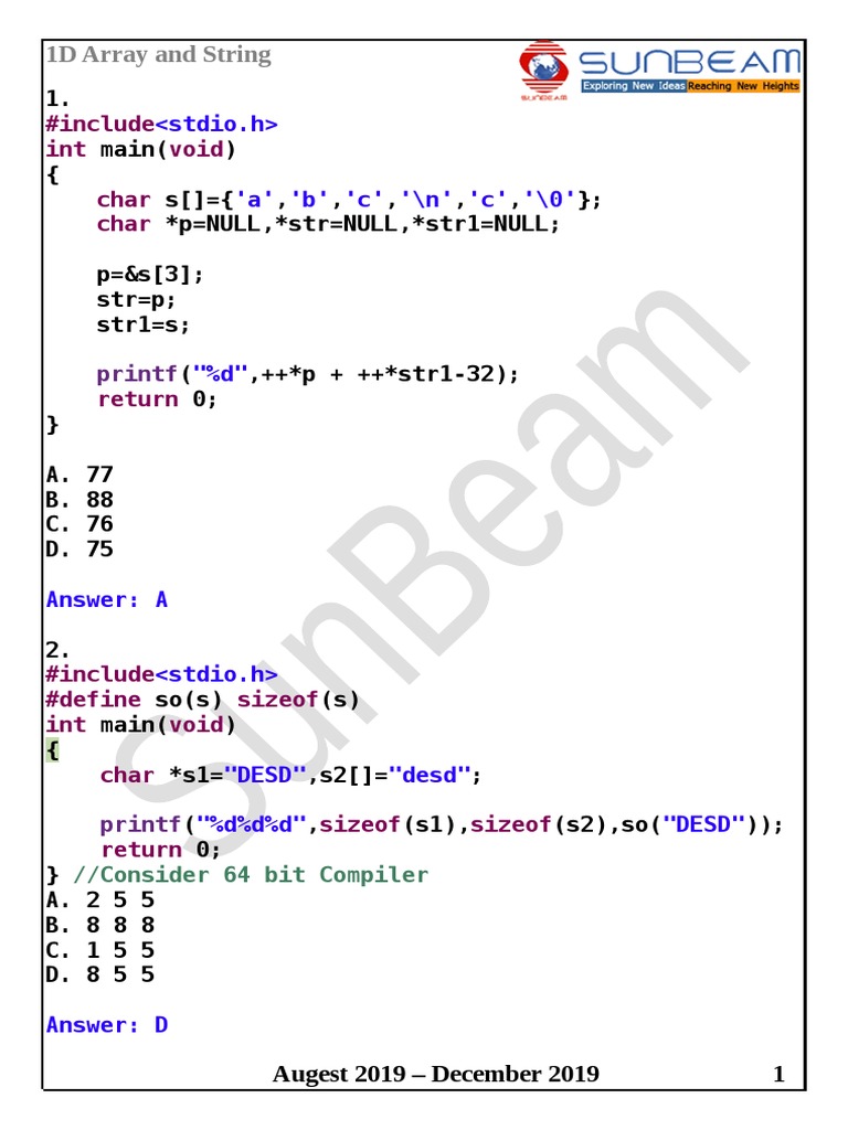 1D Array and String: #Include Int Void Char Char | PDF | Software Engineering | Information Age