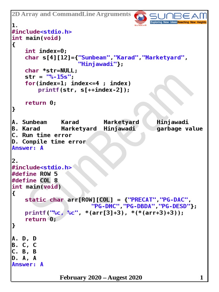 2D Array and Commandline Argruments: #Include Int Void Int Char Char For | PDF | Parameter ...