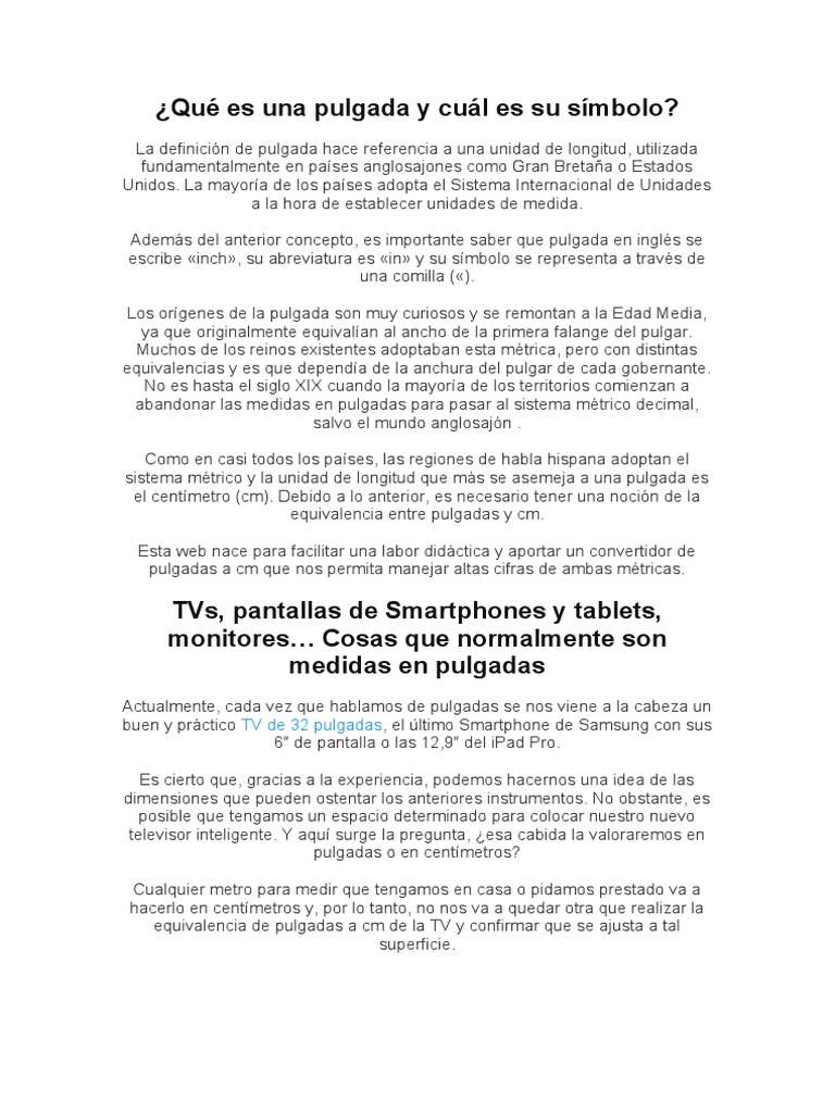 Qué Es Una Pulgada y Cuál Es Su Símbolo | PDF | Metrología | Cantidades ...