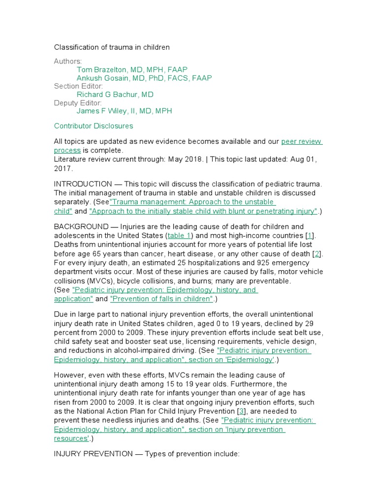 Pediatric Trauma Classification Overview | PDF | Major Trauma ...