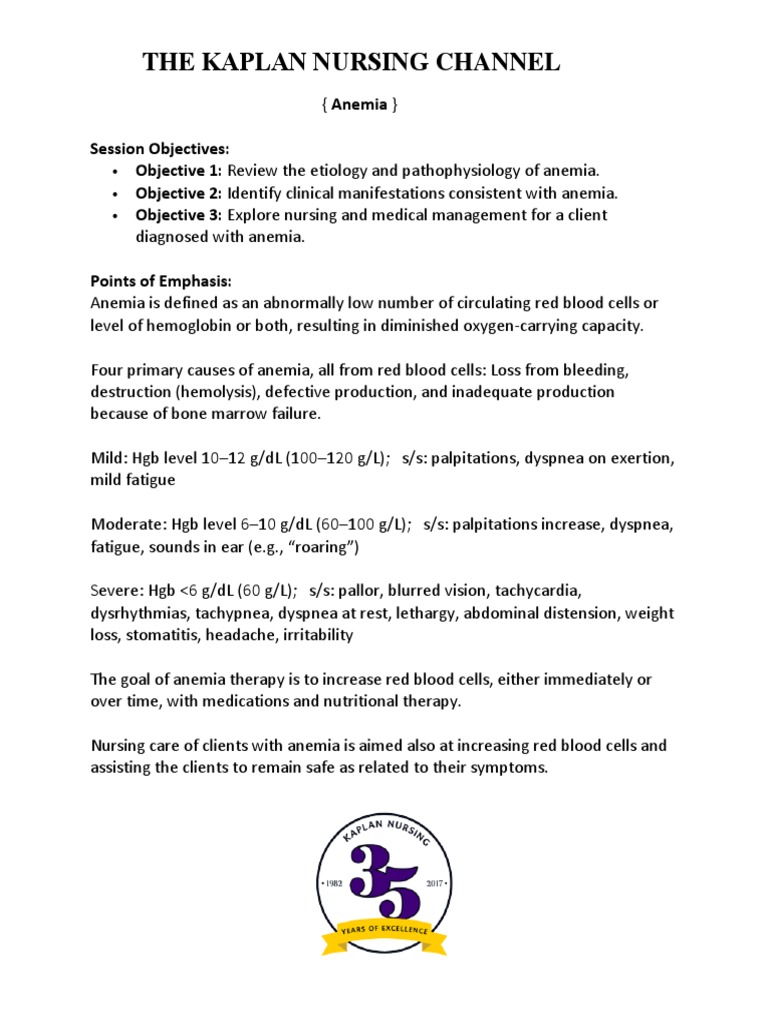 Anemia Handout | PDF