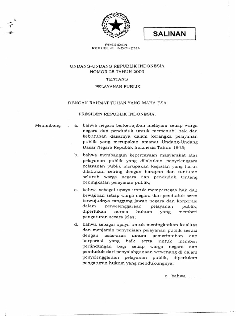 UU No 25 Tahun 2009 Tentang Pelayanan Publik | PDF | Politik