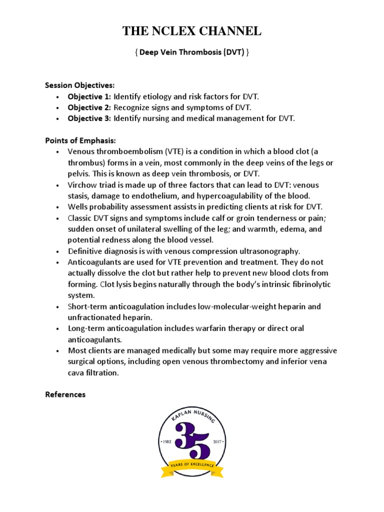 Deep Vein Thrombosis - (DVT) | PDF