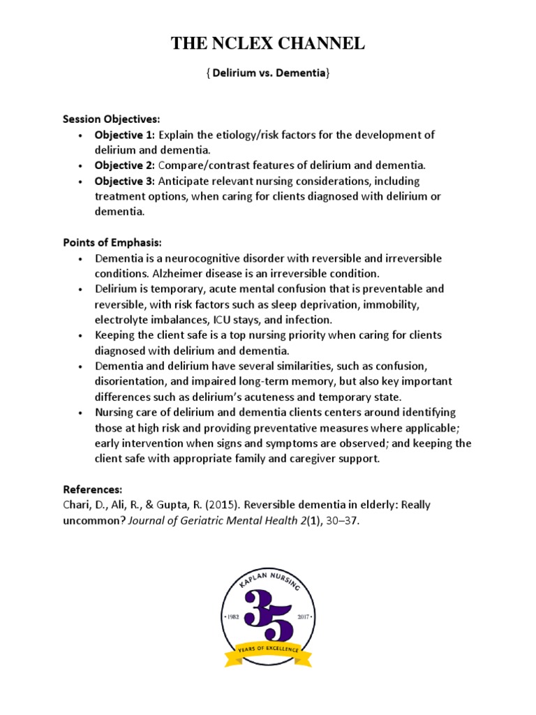 Handout Delirium Vs Dementia | PDF