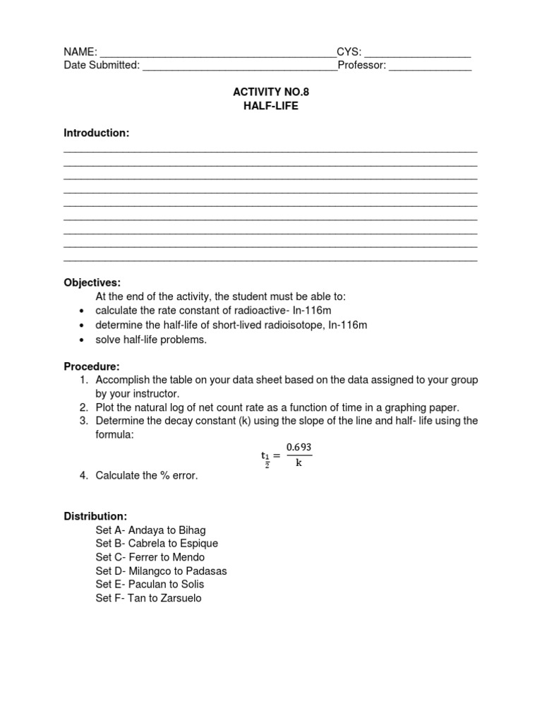 Half-Life Calculations Worksheet | PDF | Radionuclide | Radioactive Decay