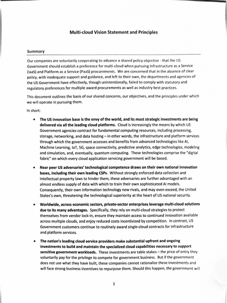 Microsoft Multi-Cloud Vision Statement and Principles | PDF