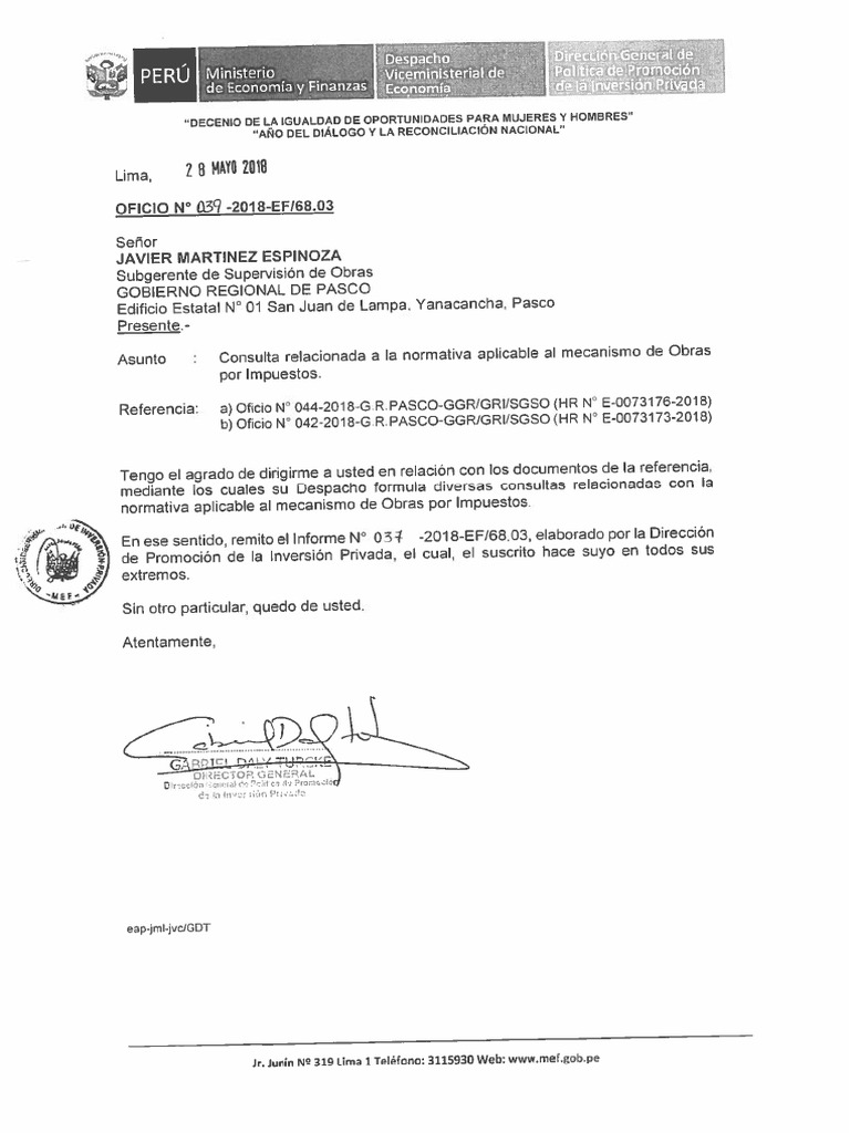 Oficio - 039 - 2018EF6803 Ampliación de Plazo | PDF