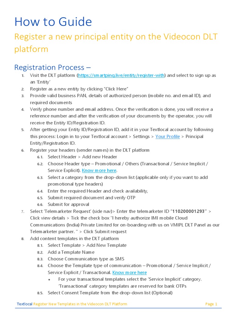 DLT Registration Process For Videocon | PDF | Debit Card | Credit Card